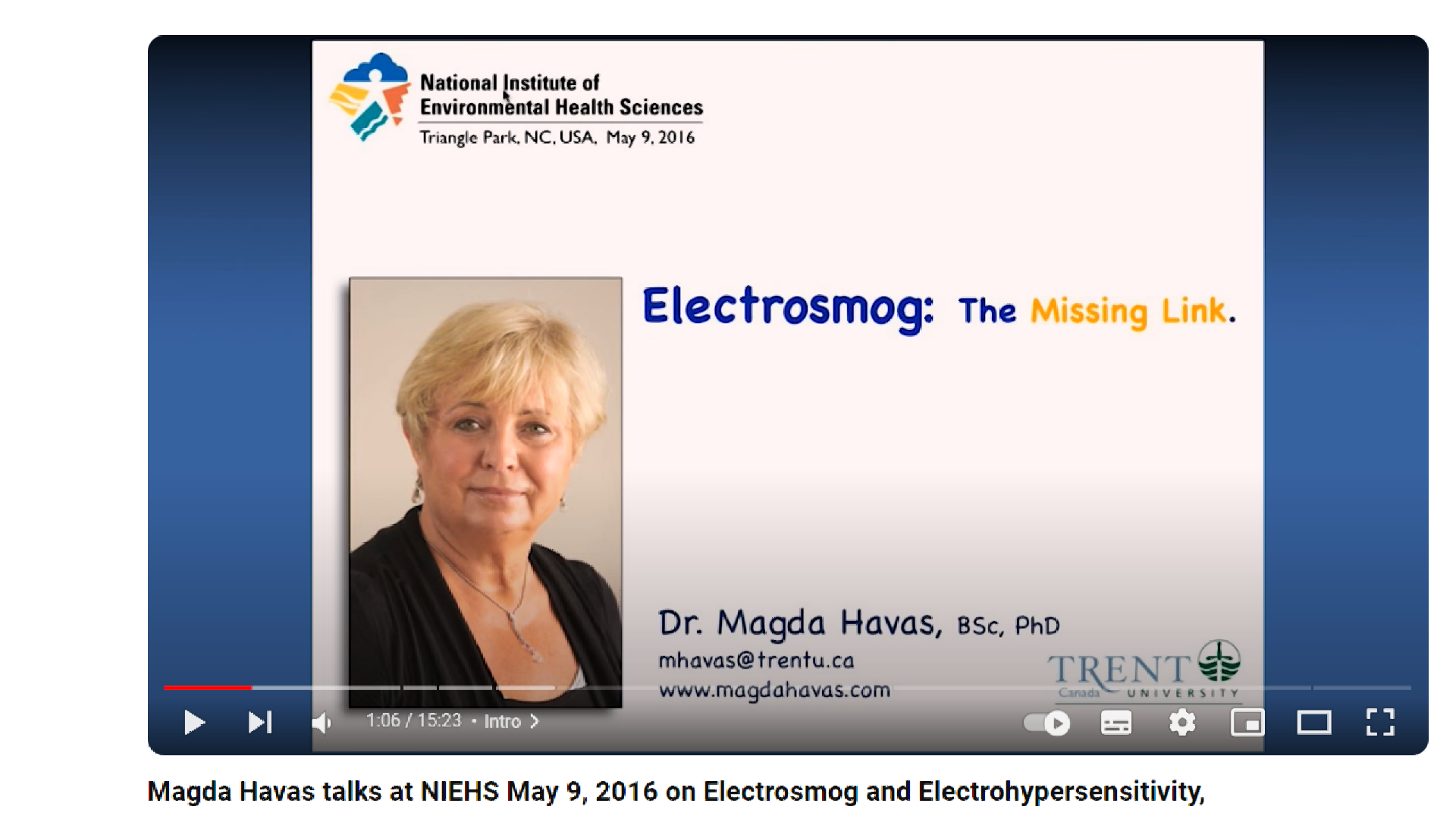 Vidéos Pr Belpomme, Dr Magda Havas, sur l’électrosmog, l’intolérance ...